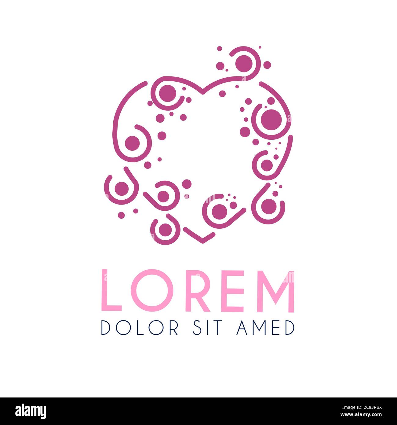 Logo pink hearts are connected in a network to find true love. for ...