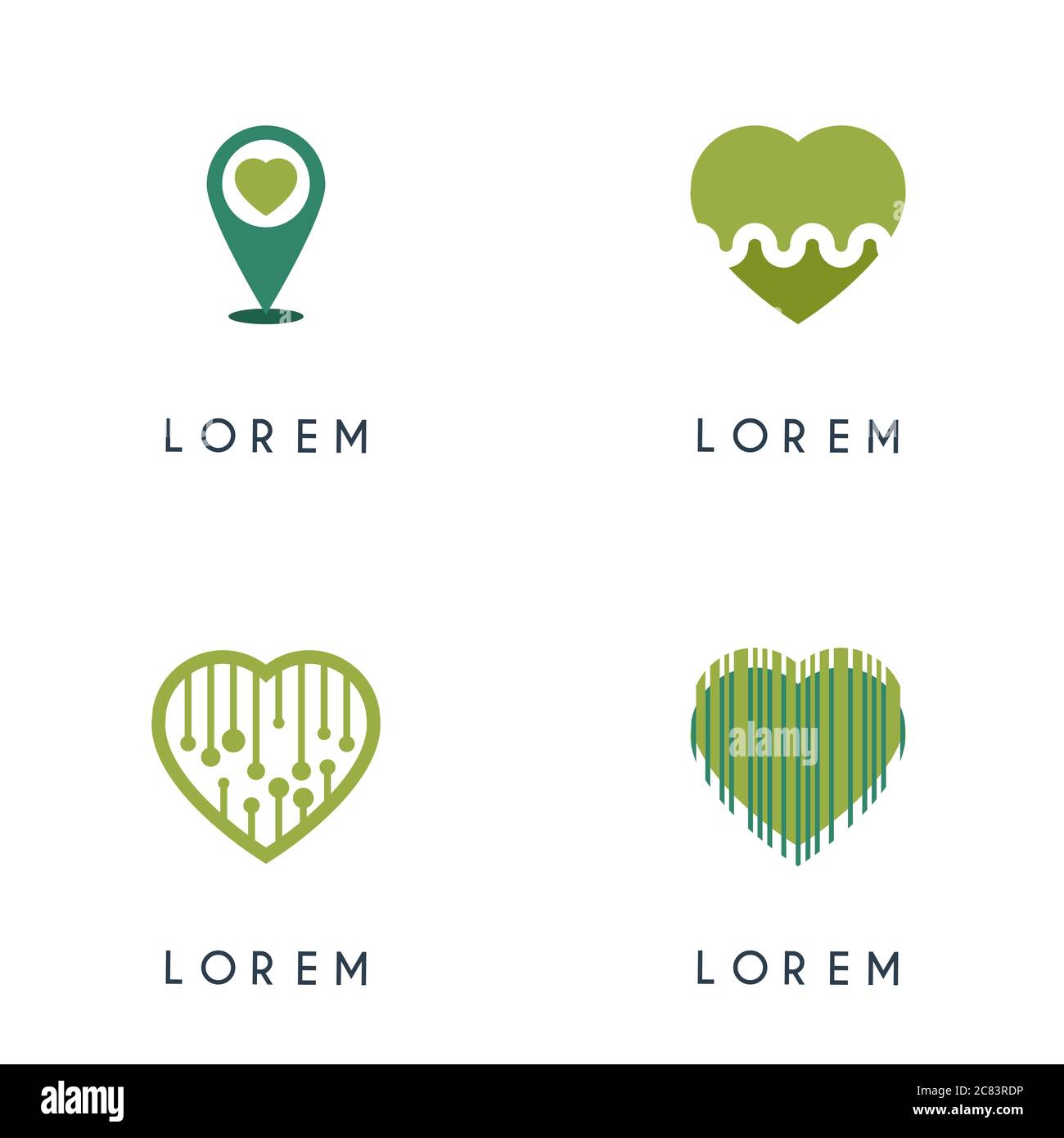 4 pack of green heart logo. for company and corporate logos Stock ...