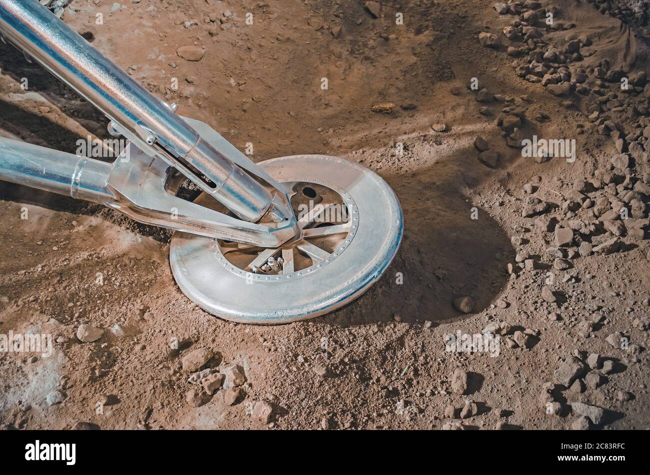 Spaceship on the ground of another planet in the universe Stock Photo ...