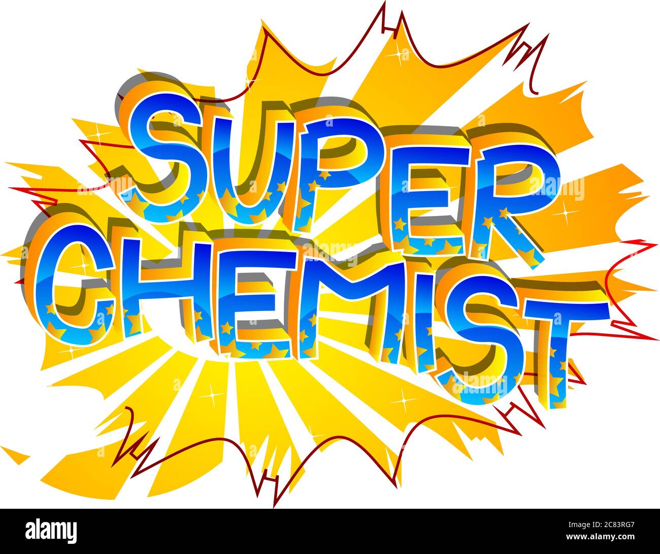 Super Chemist Comic book style cartoon words. Text on abstract ...