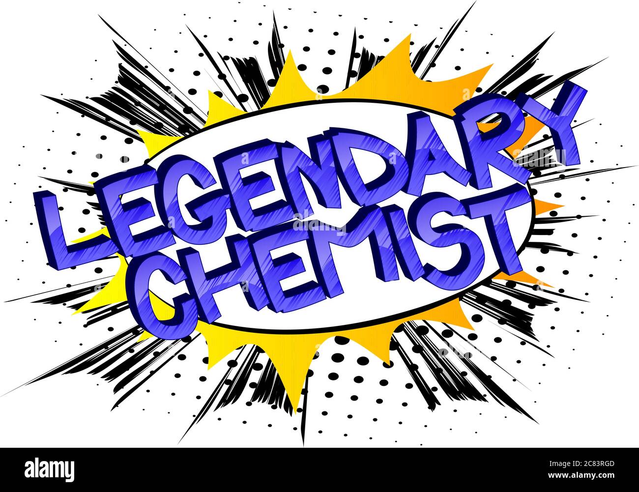 Legendary Chemist Comic book style cartoon words. Text on abstract ...
