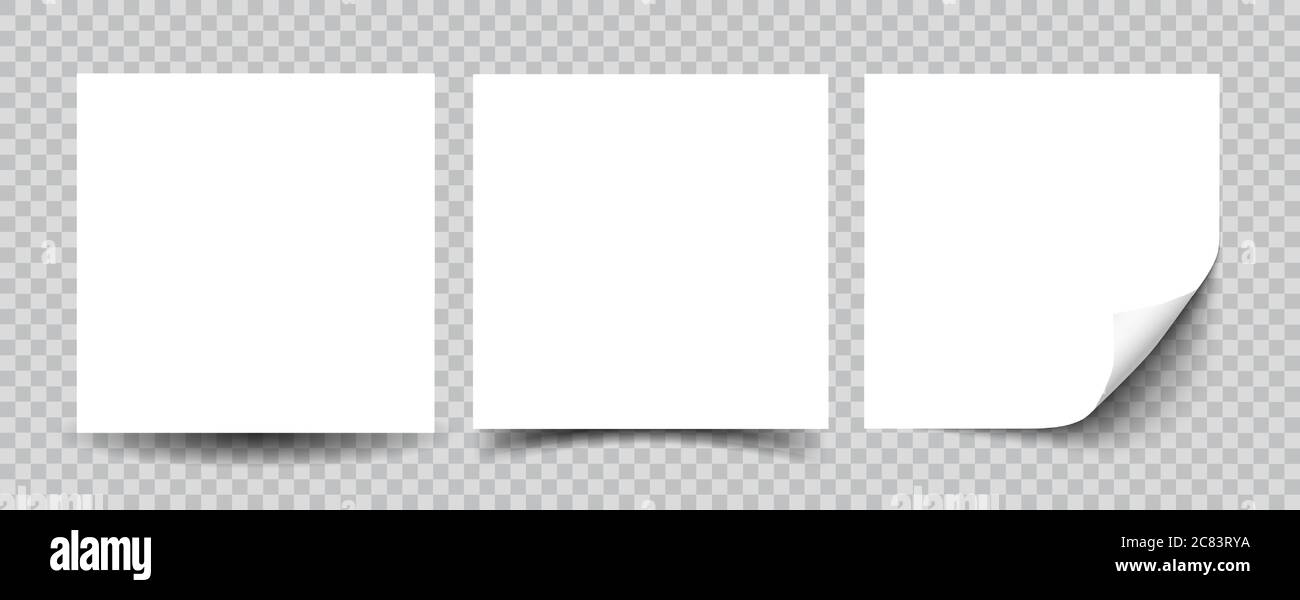 Collection of white note papers with curled corner ready for your ...