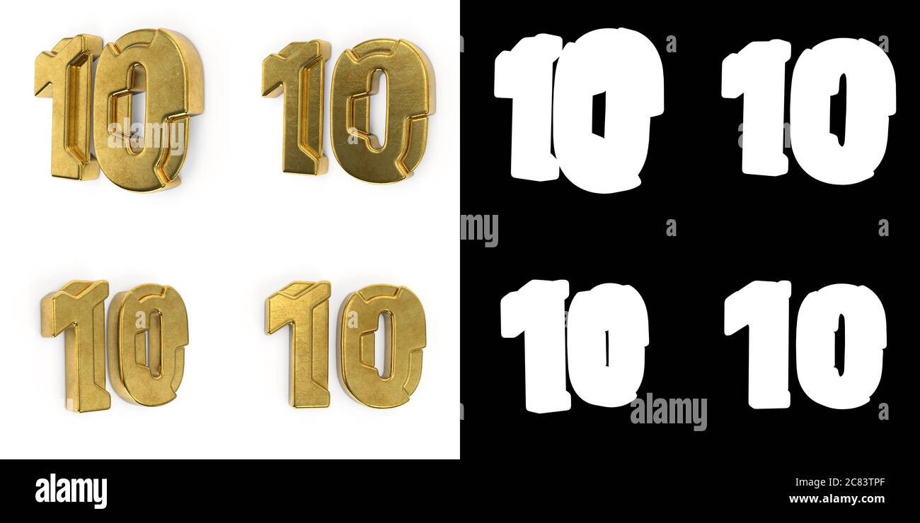 Set of golden number 10 (number ten) left side view and right side view ...