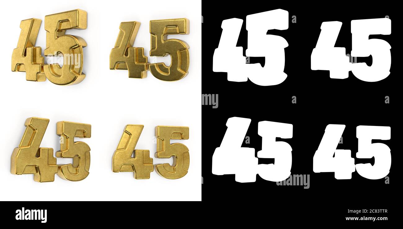 Set of golden number 45 (number forty-five) left side view and right ...