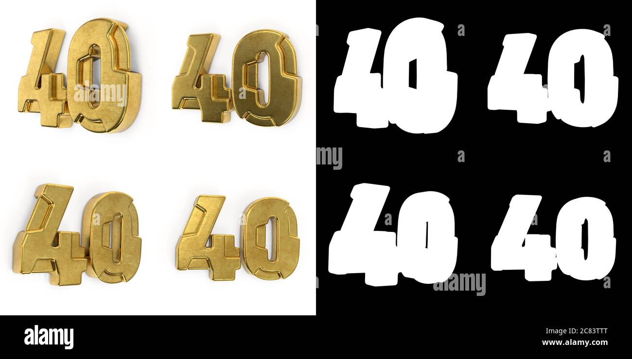 Set of golden number 40 (number forty) left side view and right side ...