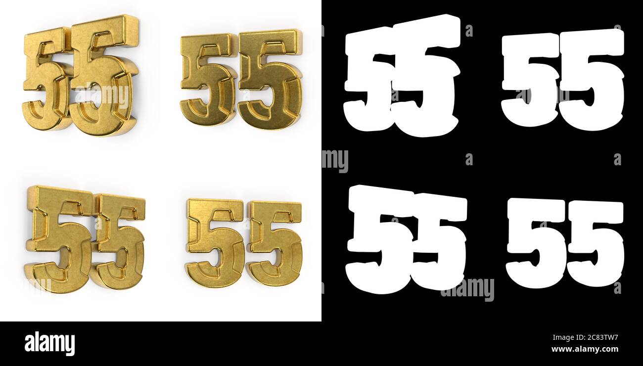 Set of golden number 55 (number fifty-five) left side view and right ...