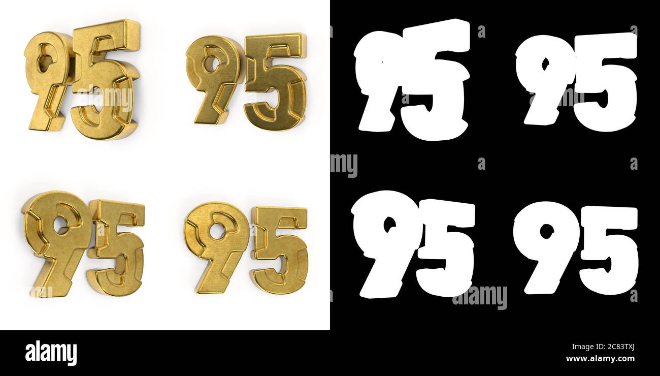 Set of golden number 95 (number ninety-five) left side view and right ...