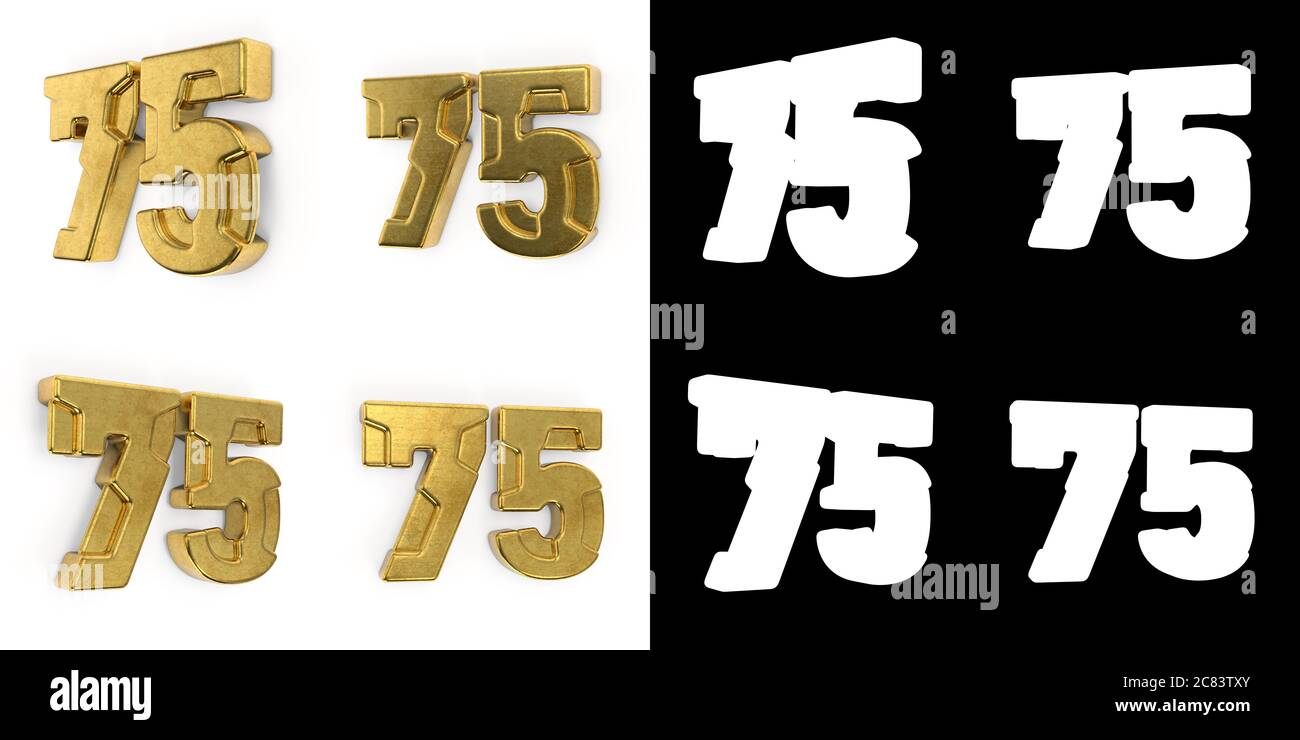 Set of golden number 75 (number seventy-five) left side view and right ...