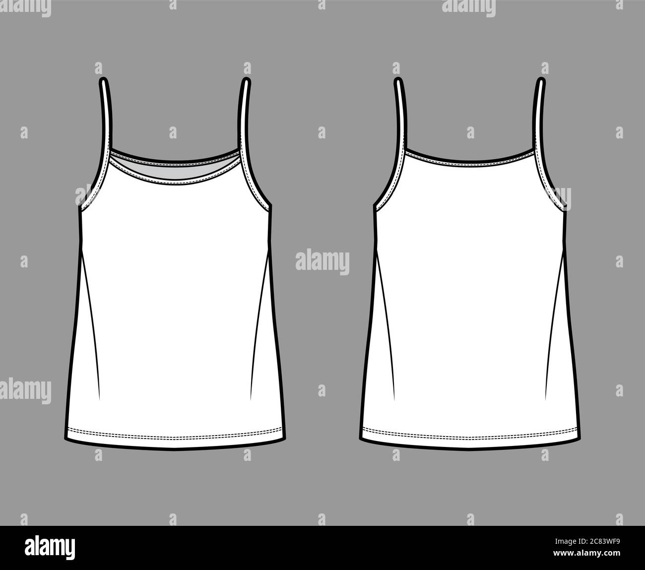 Camisole top technical fashion illustration with oversized body, bonded ...