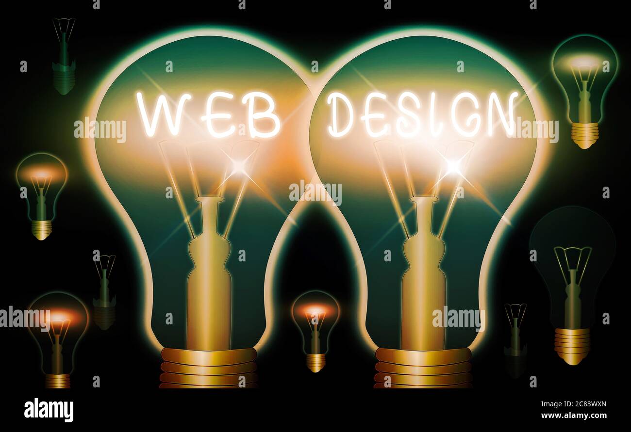 Handwriting text Web Design. Conceptual photo website creation which includes layout, content ...