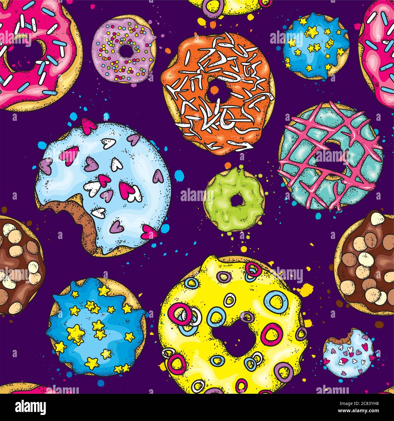 A set of beautiful colorful donuts. Vector illustration for postcard or ...