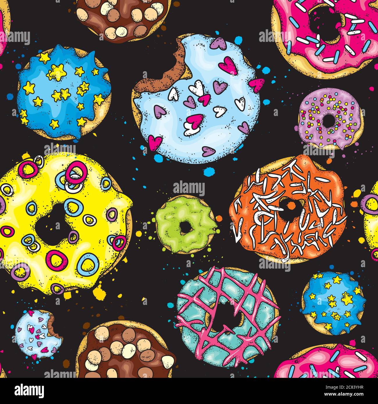 A set of beautiful colorful donuts. Vector illustration for postcard or ...