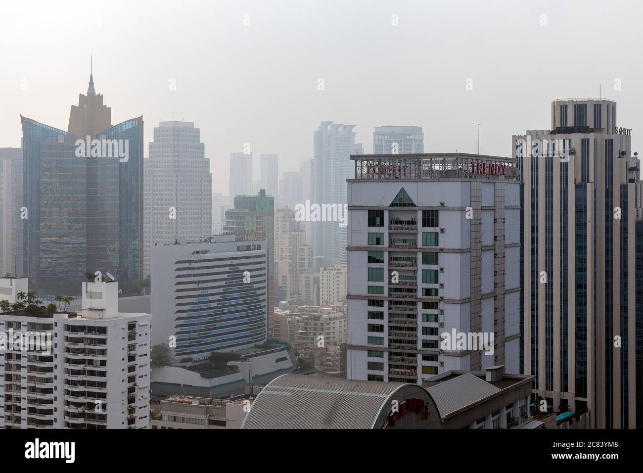 Haze and pollution around Bangkok city skyline around Sukhumvit ...