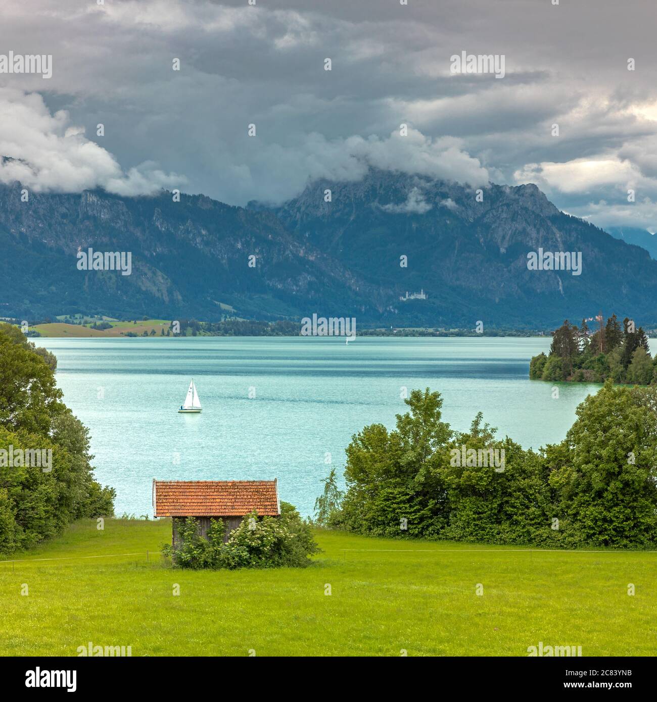 Dramatic clouds over lake Forggensee in Bavaria Stock Photo - Alamy