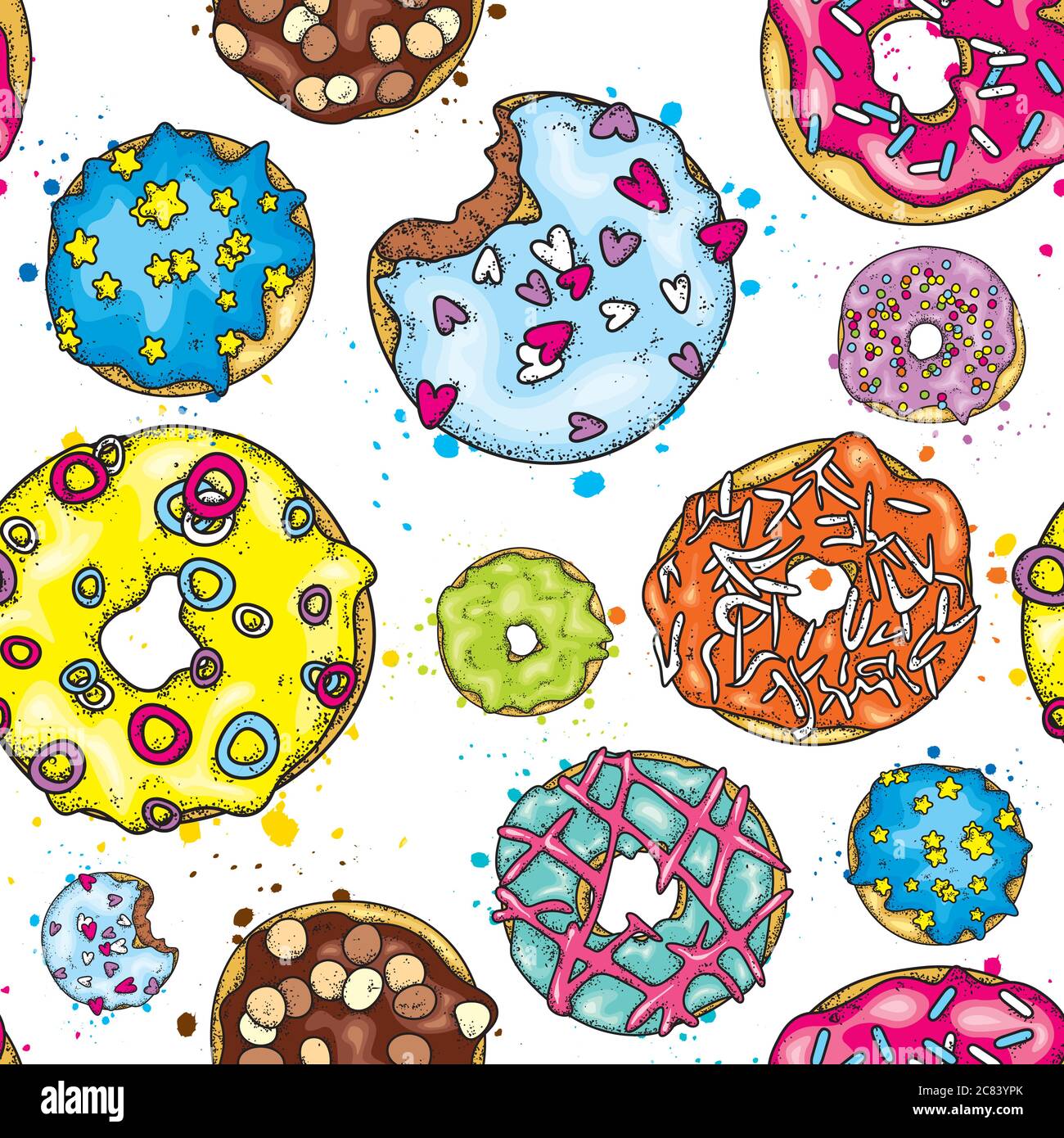 A set of beautiful colorful donuts. Vector illustration for postcard or ...