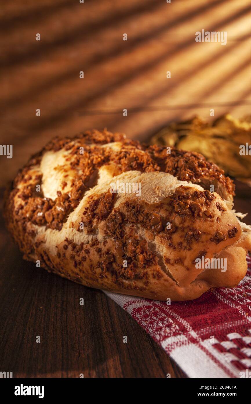 Closeup shot of freshly-baked homemade Colombian pastry on the table ...