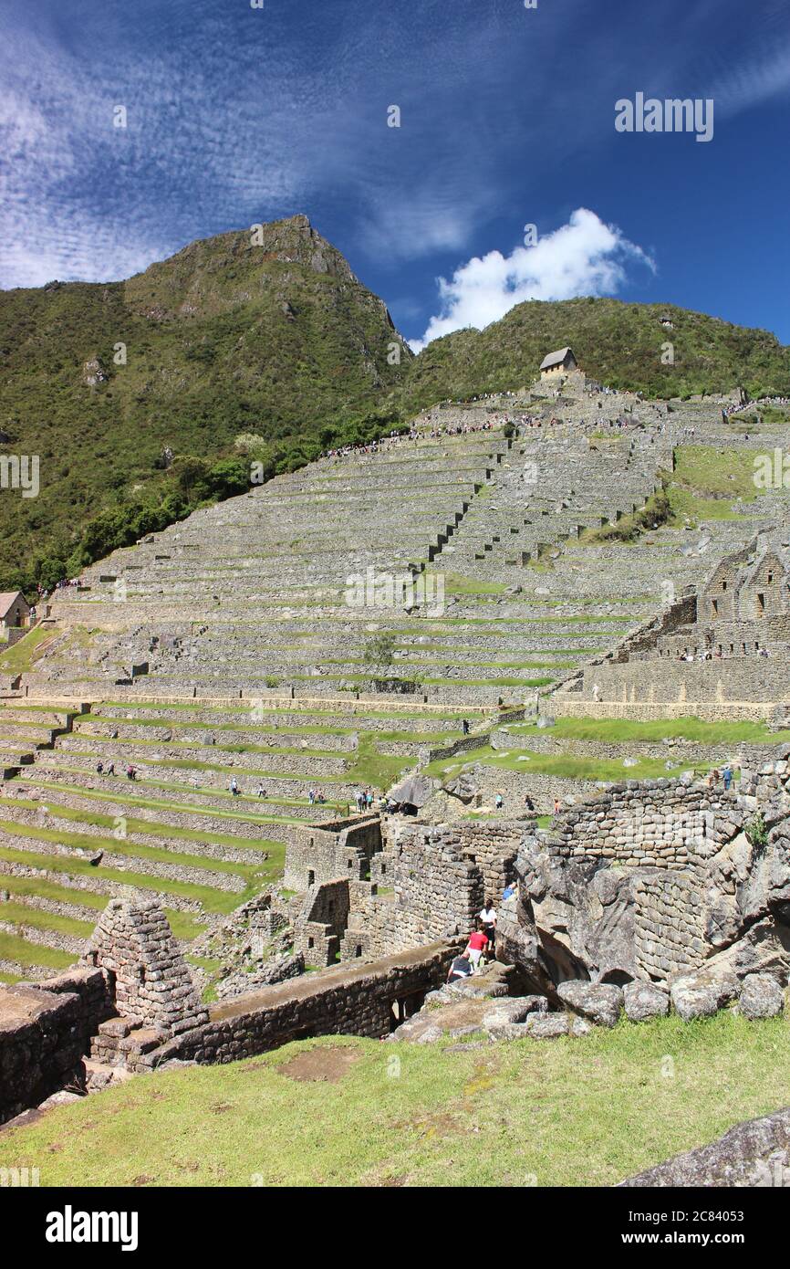 Vertical shot of the view in the historical place of Machu Picchu Stock ...