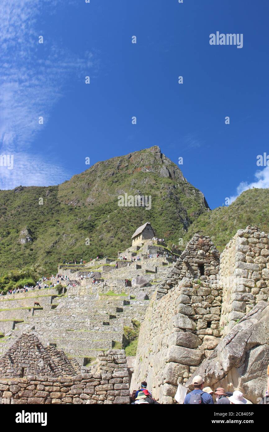 Vertical shot of the view in the historical place of Machu Picchu Stock ...