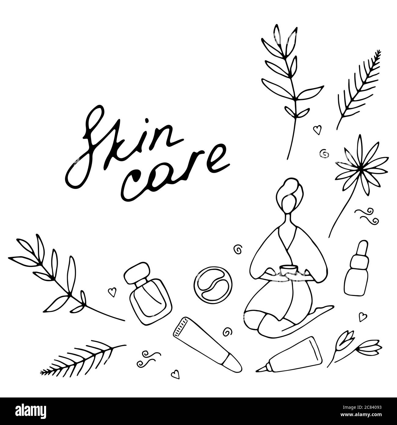 Skin care and beauty concept. Template for salon and SPA. Cute hand ...