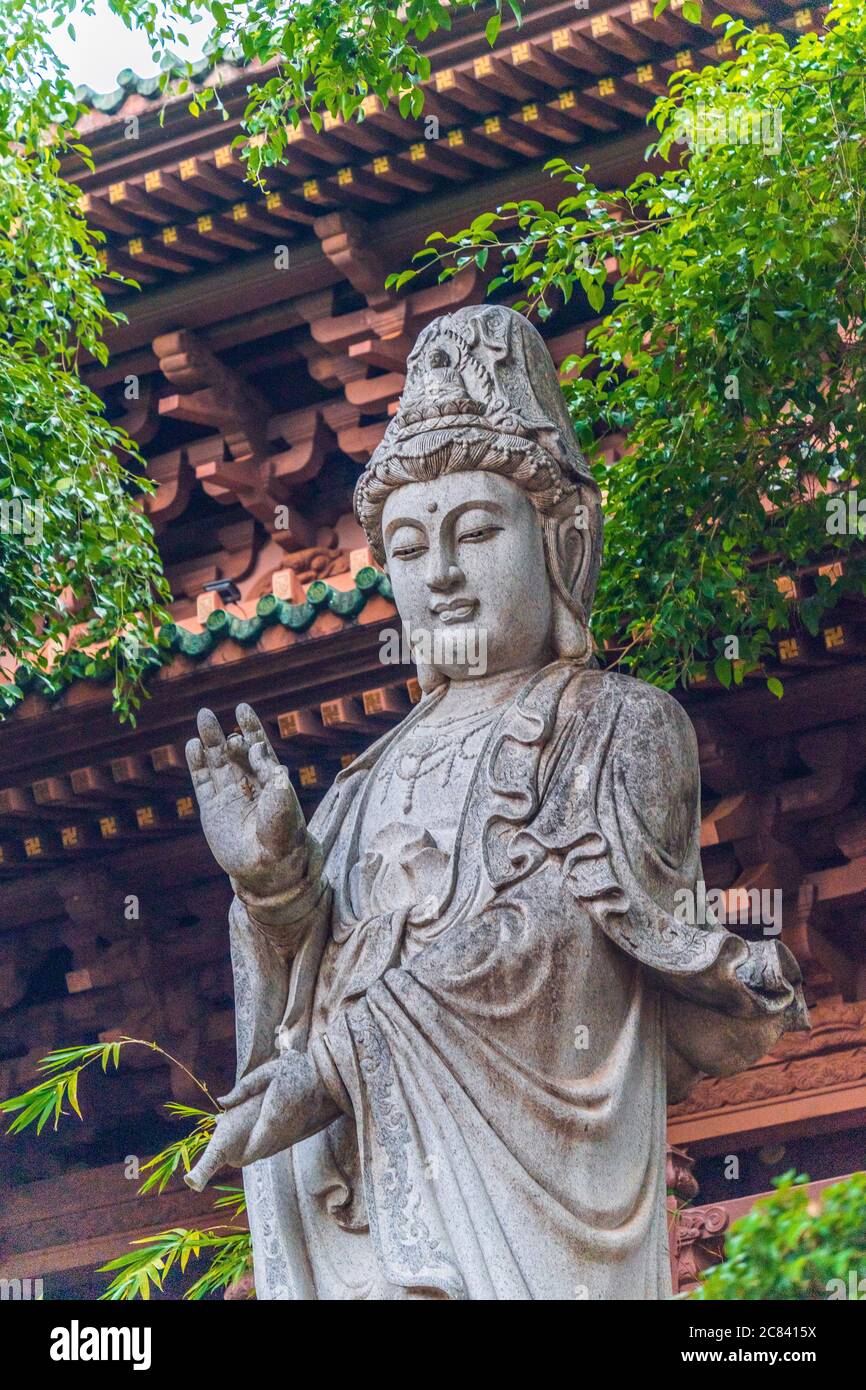 Pleiku, Vietnam - 11 July 2020: Buddha statues, architectural details ...