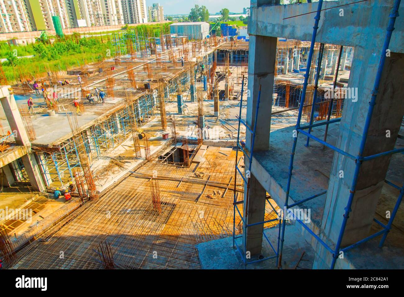 ranchi, India - june 2019 : Top view of an under construction buildings ...