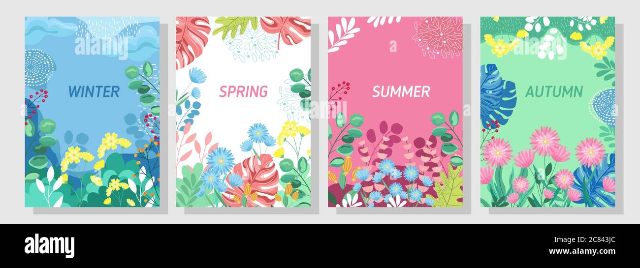 Vector set floral background, Nature background,Four seasons, template ...