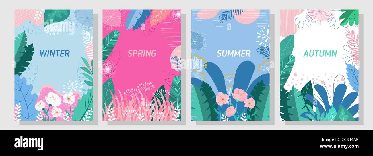 Vector set floral background, Nature background,Four seasons, template ...
