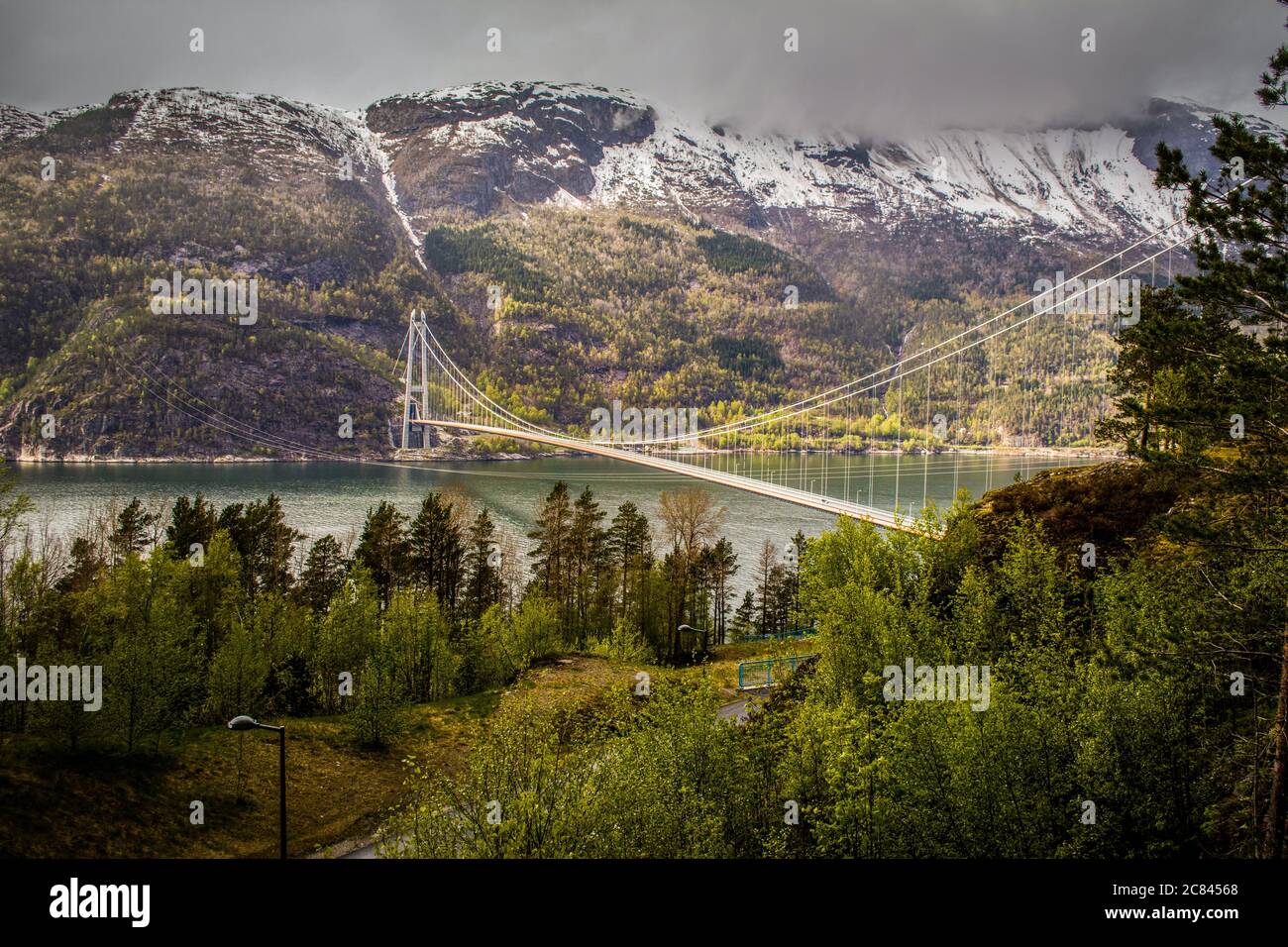 Hardangerbrua or Hardanger bridge suspension bridge crossing the ...