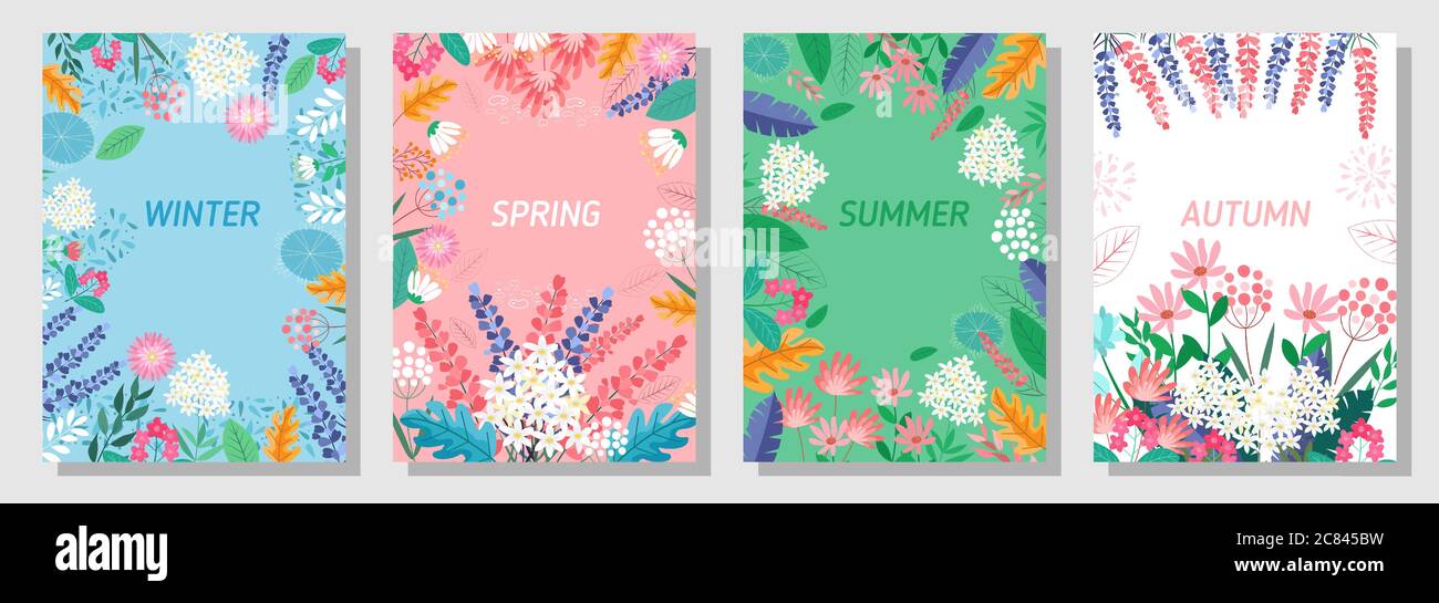 Vector set floral background, Nature background,Four seasons, template ...