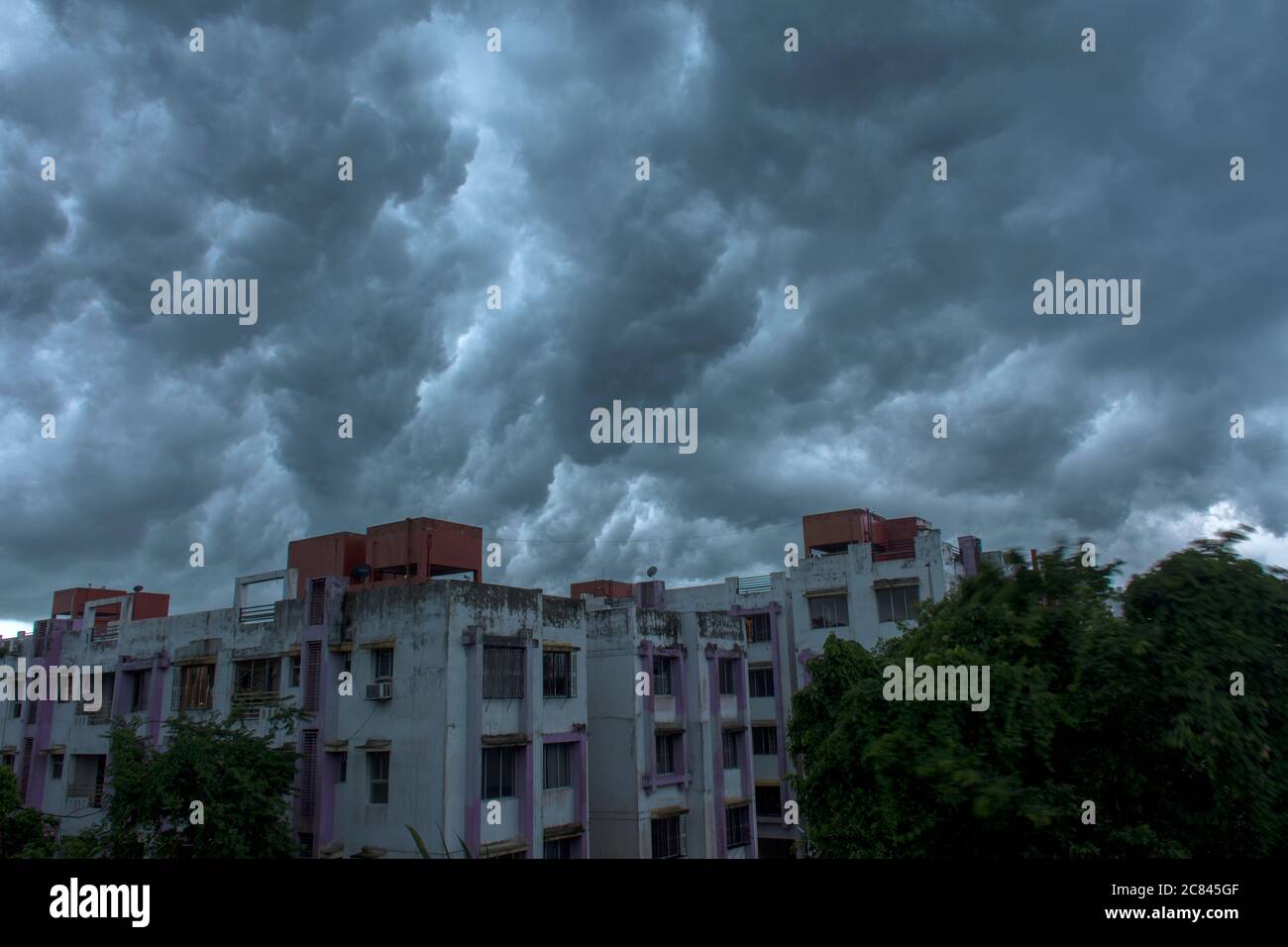 Beautiful cityscape of monsoon sky full of clouds with big constructed ...