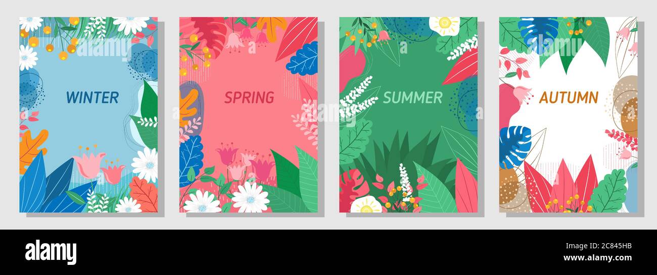 Vector set floral background, Nature background,Four seasons, template ...