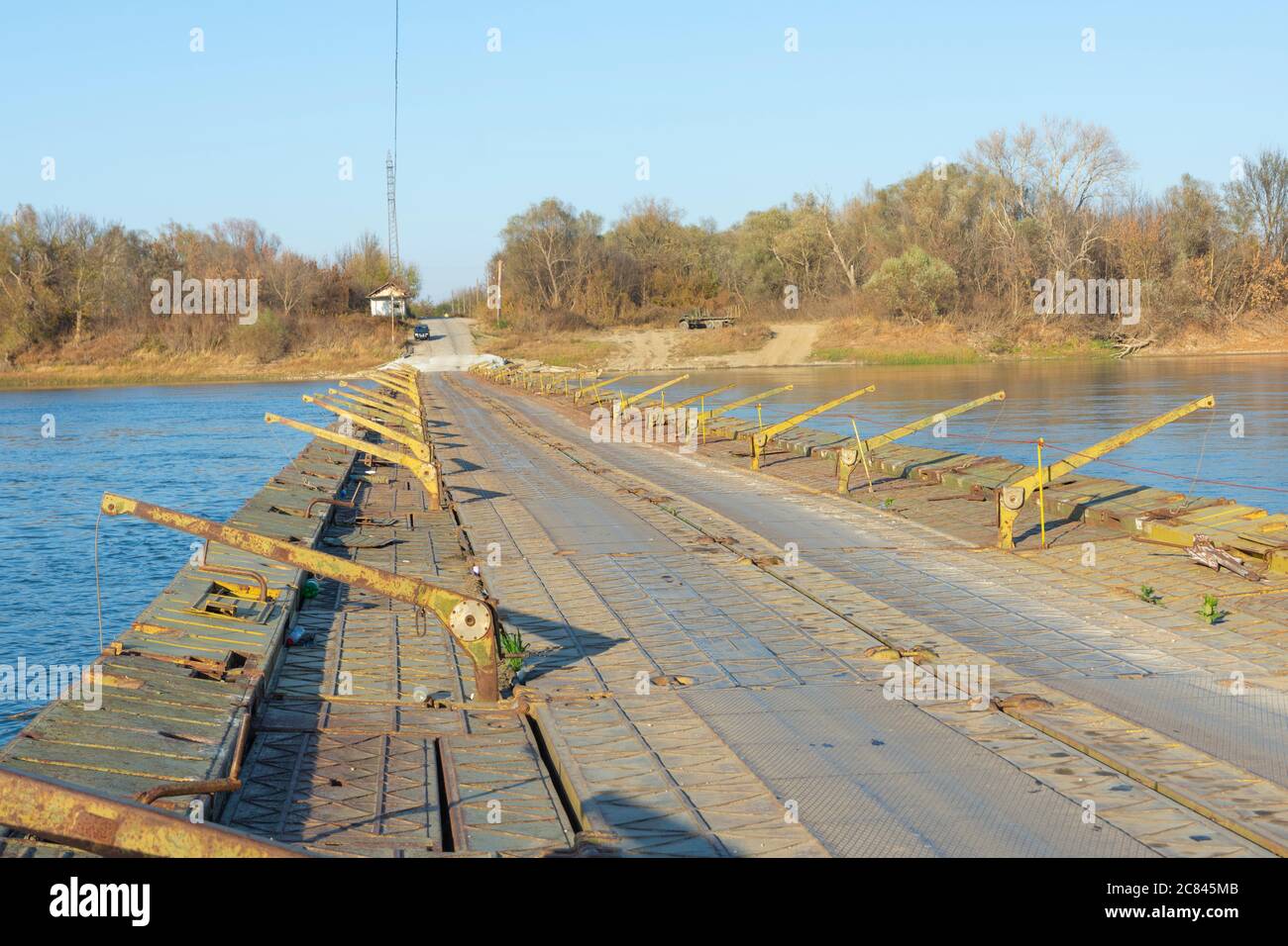 Pontoon facility on Danube river. The road to Belene Memorial park for ...