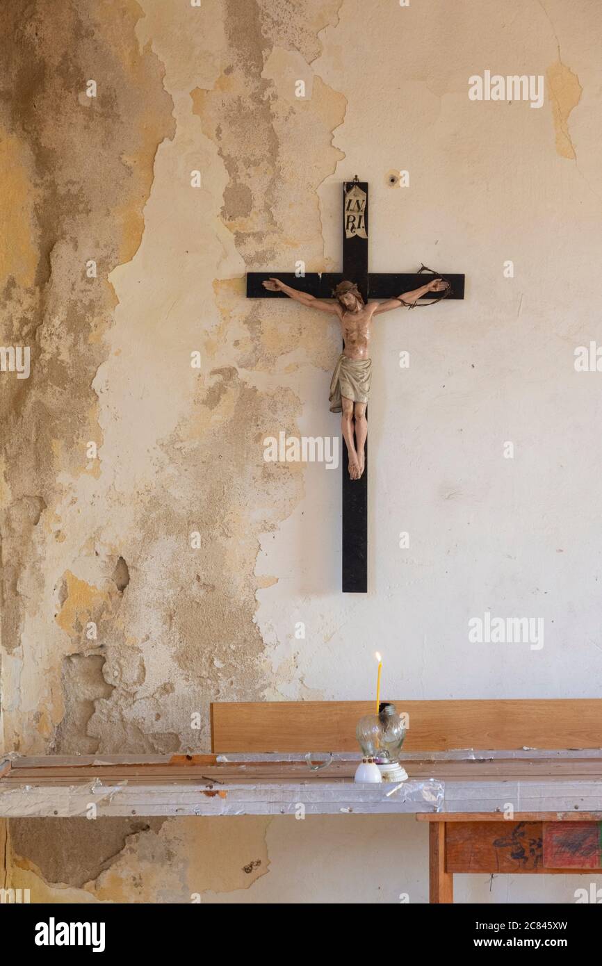 Jesus on the cross in concentration camp for people victims of the ...