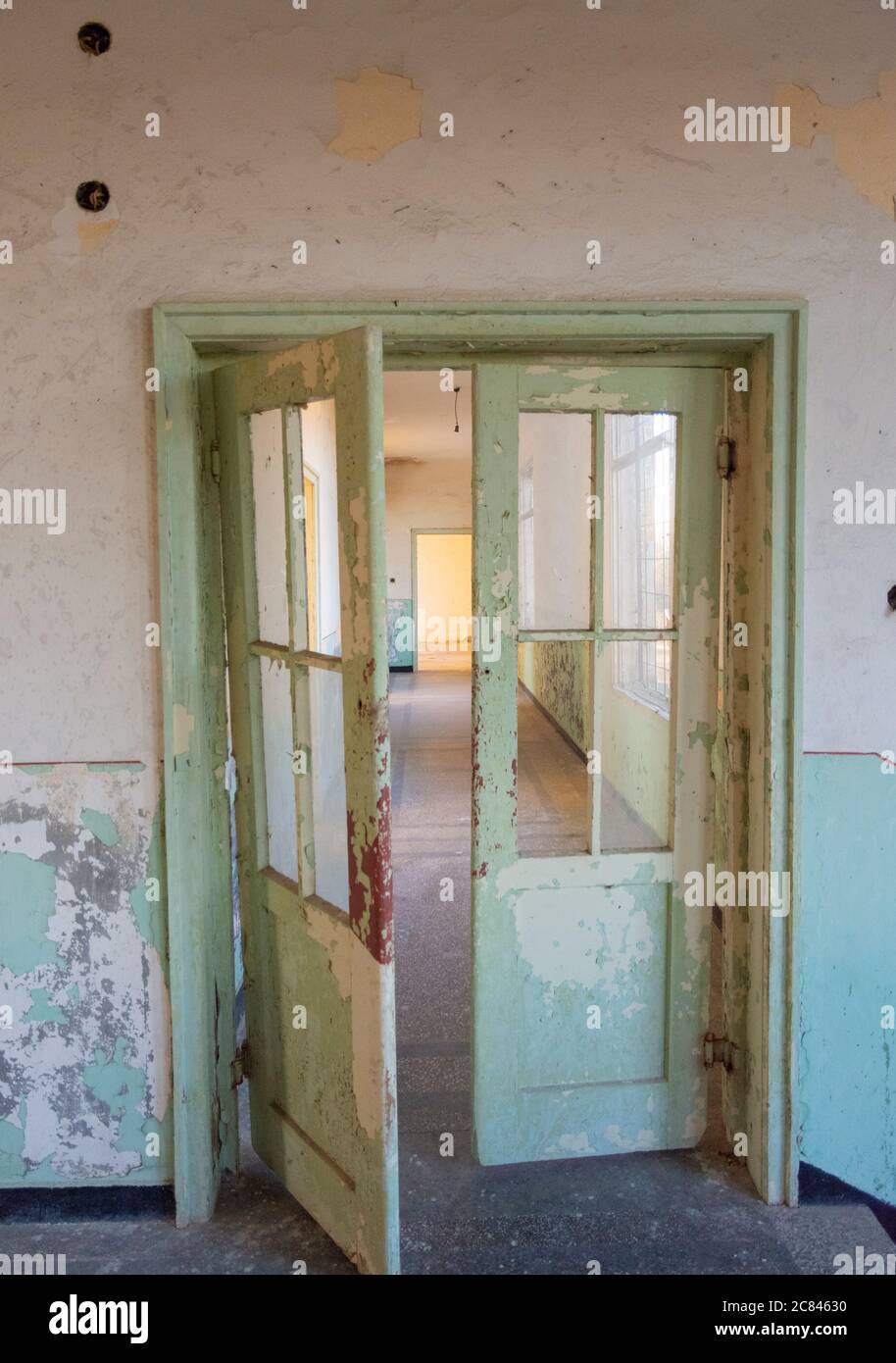 Building interior in concentration camp for people victims of the ...