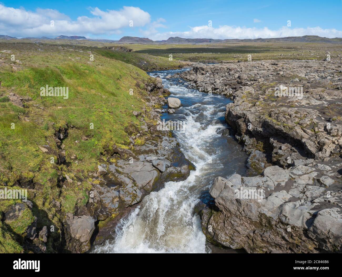 Beautiful lush green Landscape of Skoga river valley cascades near ...