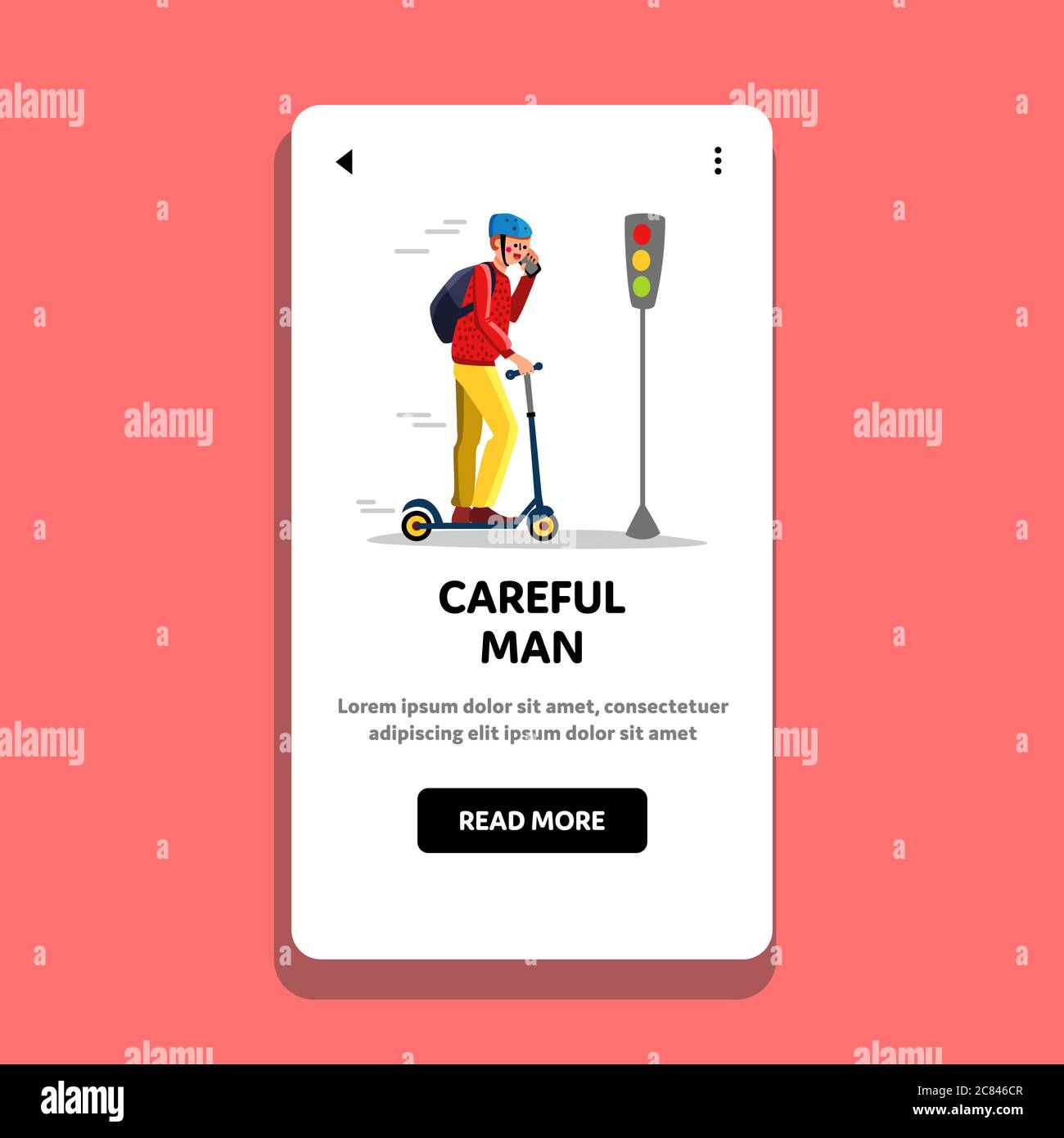 Careful Man Wear Safety Helmet Ride Bike Vector Stock Vector Image ...