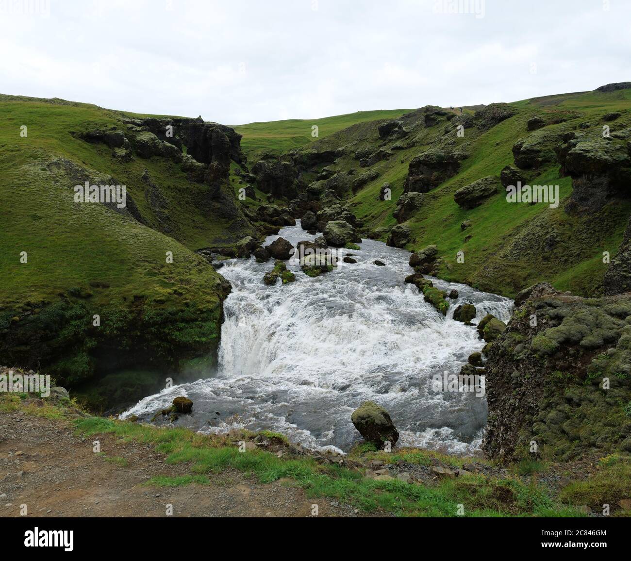 Beautifull waterfall on the Skoga River with rainbow and no people on ...