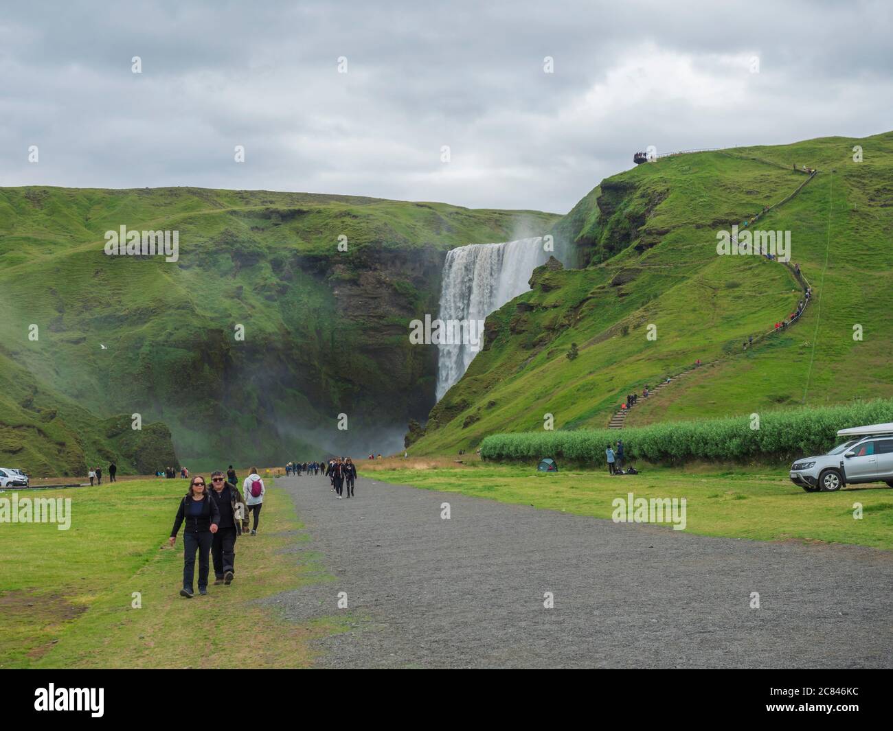 ICELAND, SKOGAR, August 4, 2019: Beautiful Skogafoss waterfall at ...