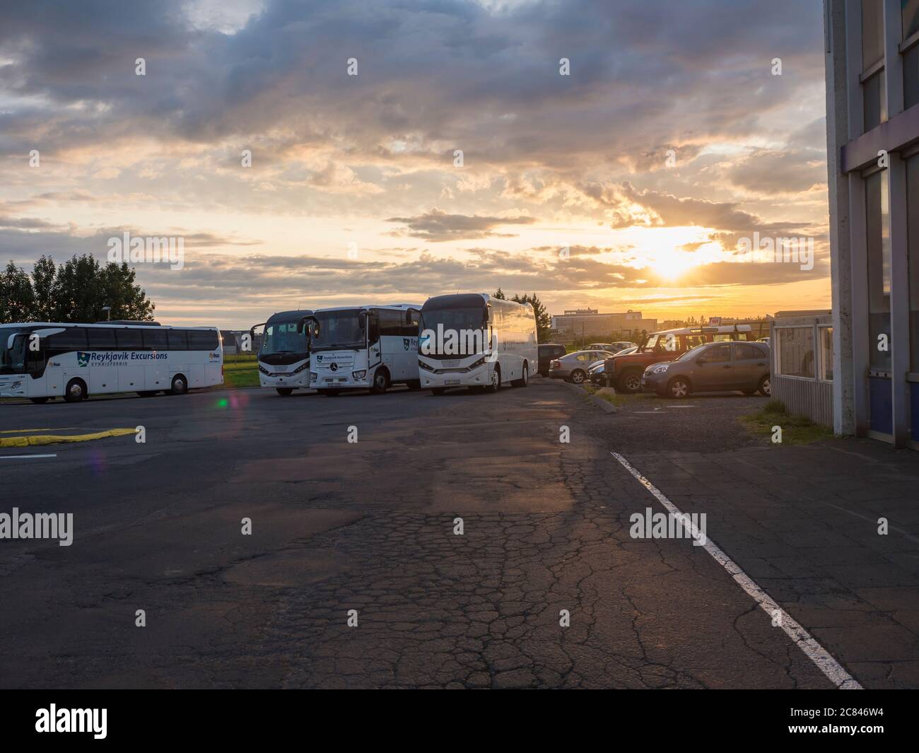 Iceland, Reykjavik, August 5, 2019: parked waiting buses of Reykjavik ...
