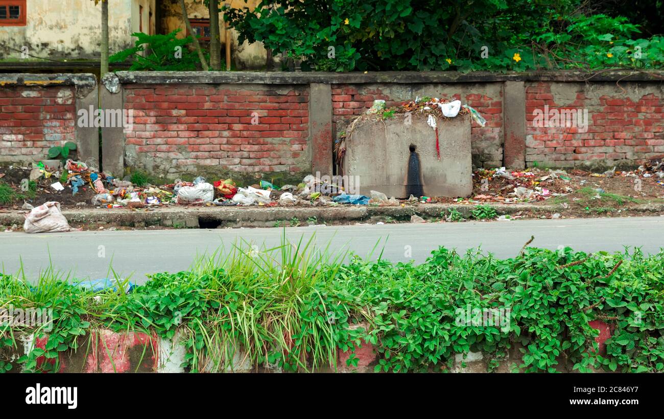 Pile of garbage dump near roadside.Environmental pollution problem ...