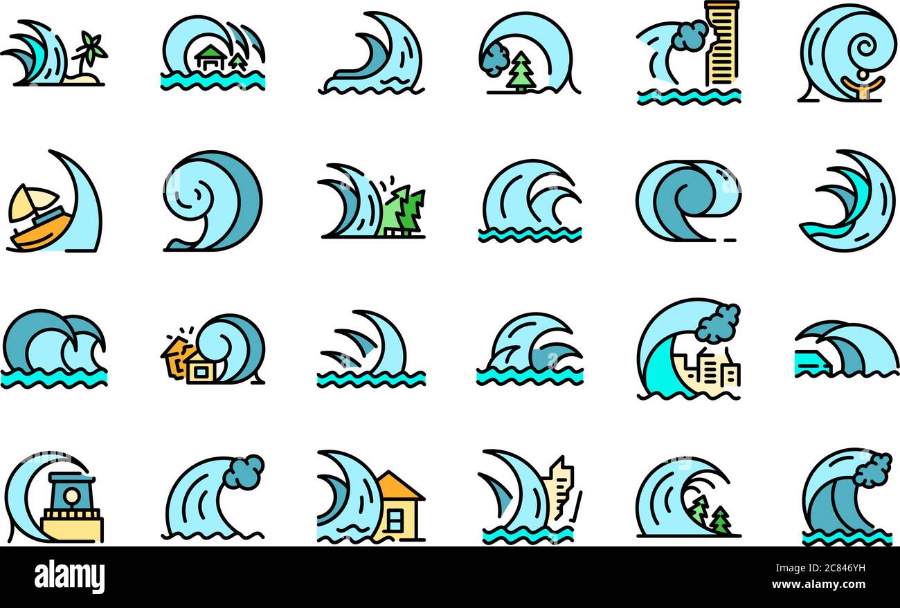 Tsunami icons vector flat Stock Vector Image & Art - Alamy