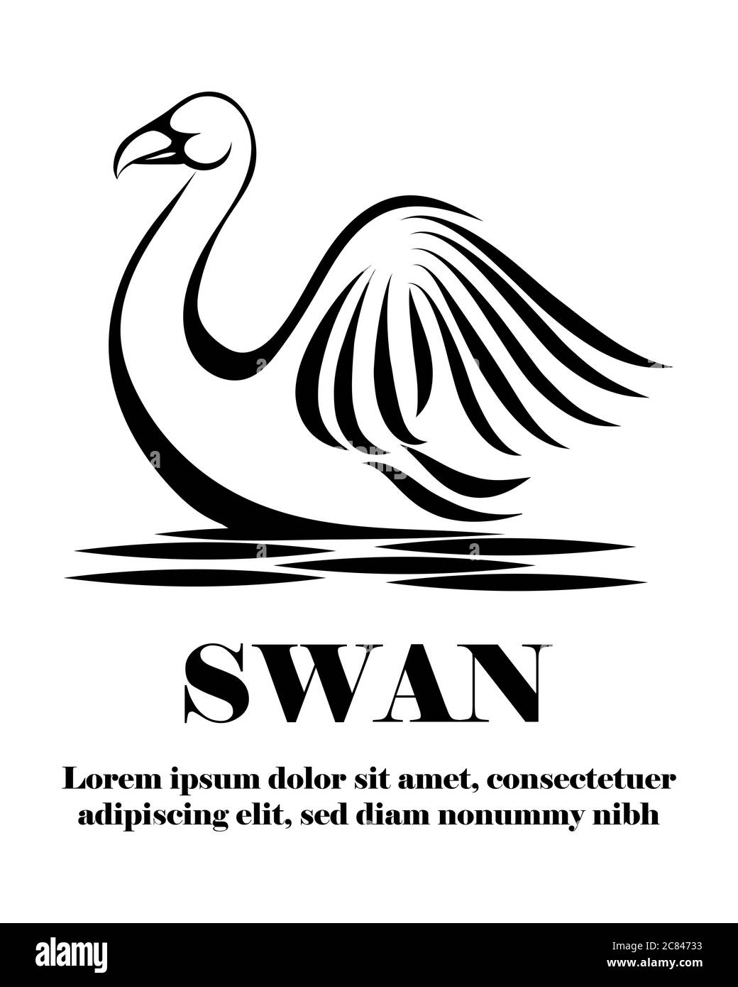 Black line art Vector illustration on a white background of a swan ...