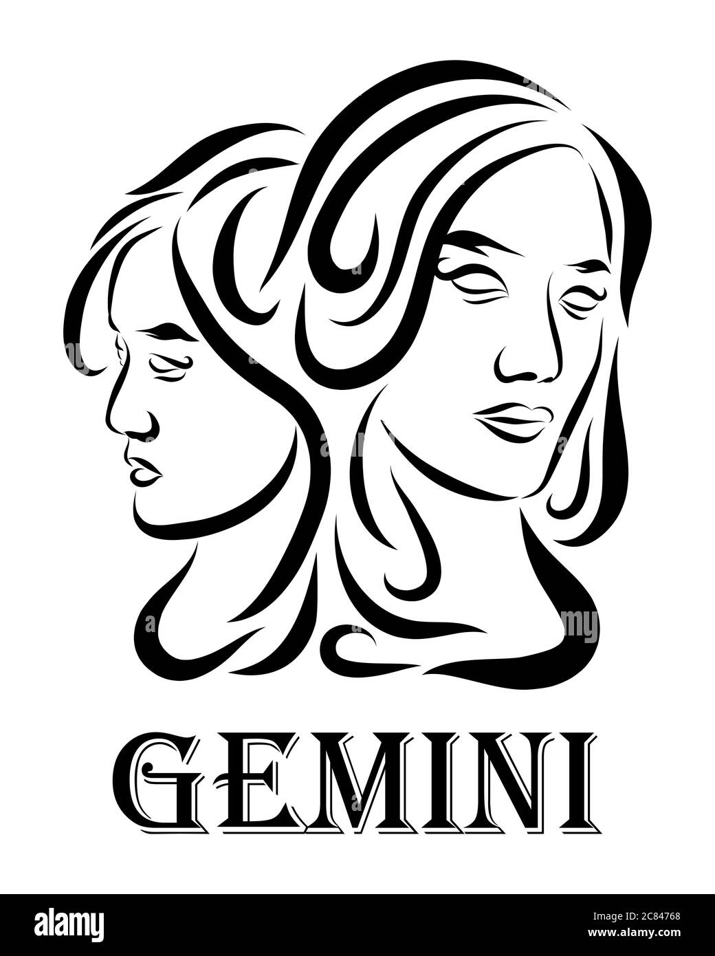Black line vector logo of twin women. It is sign of gemini zodiac Stock ...