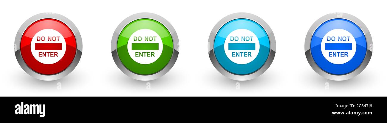 Do not enter silver metallic glossy icons, access, entry concept set of ...
