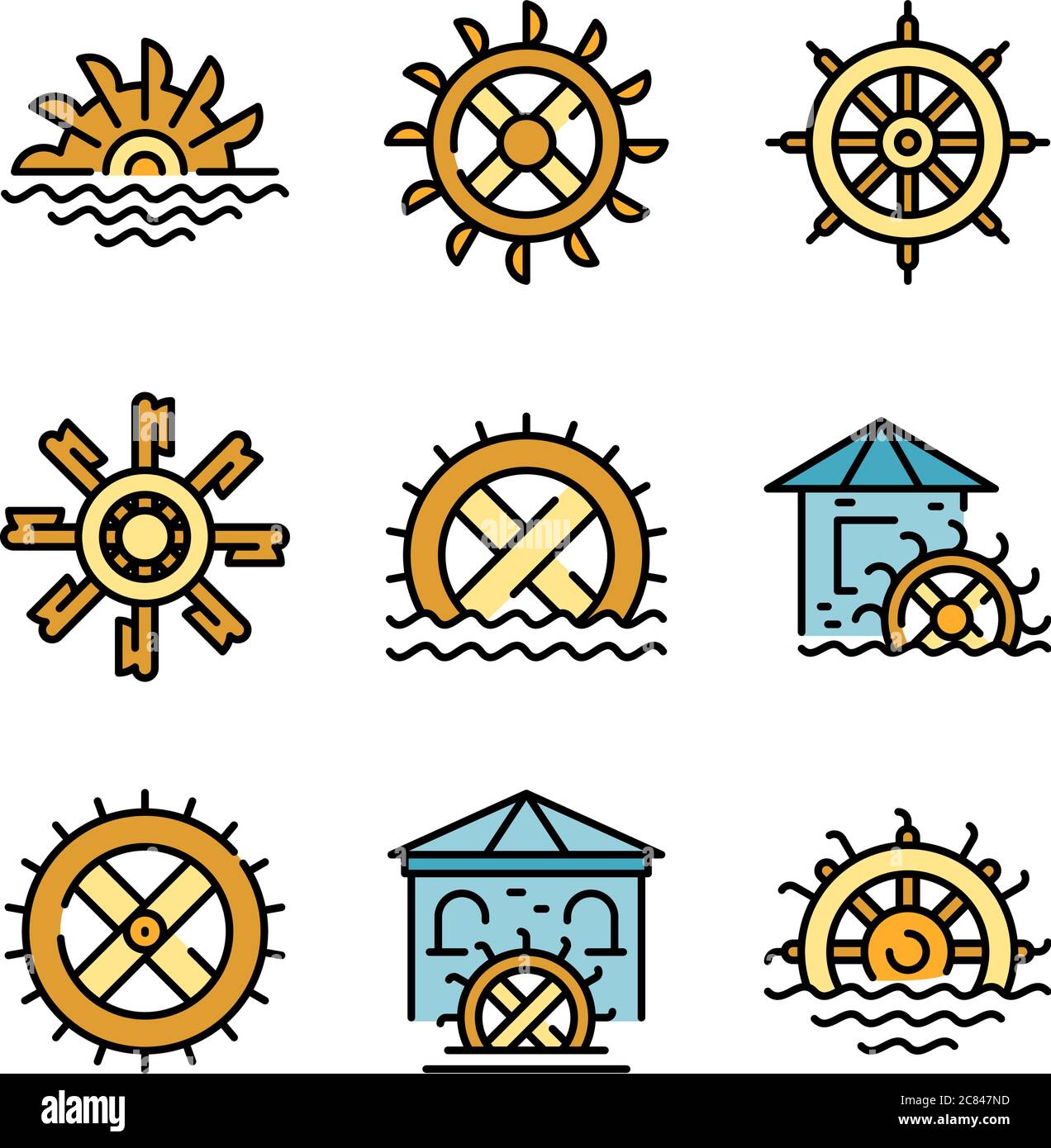 Water mill icons vector flat Stock Vector Image & Art - Alamy
