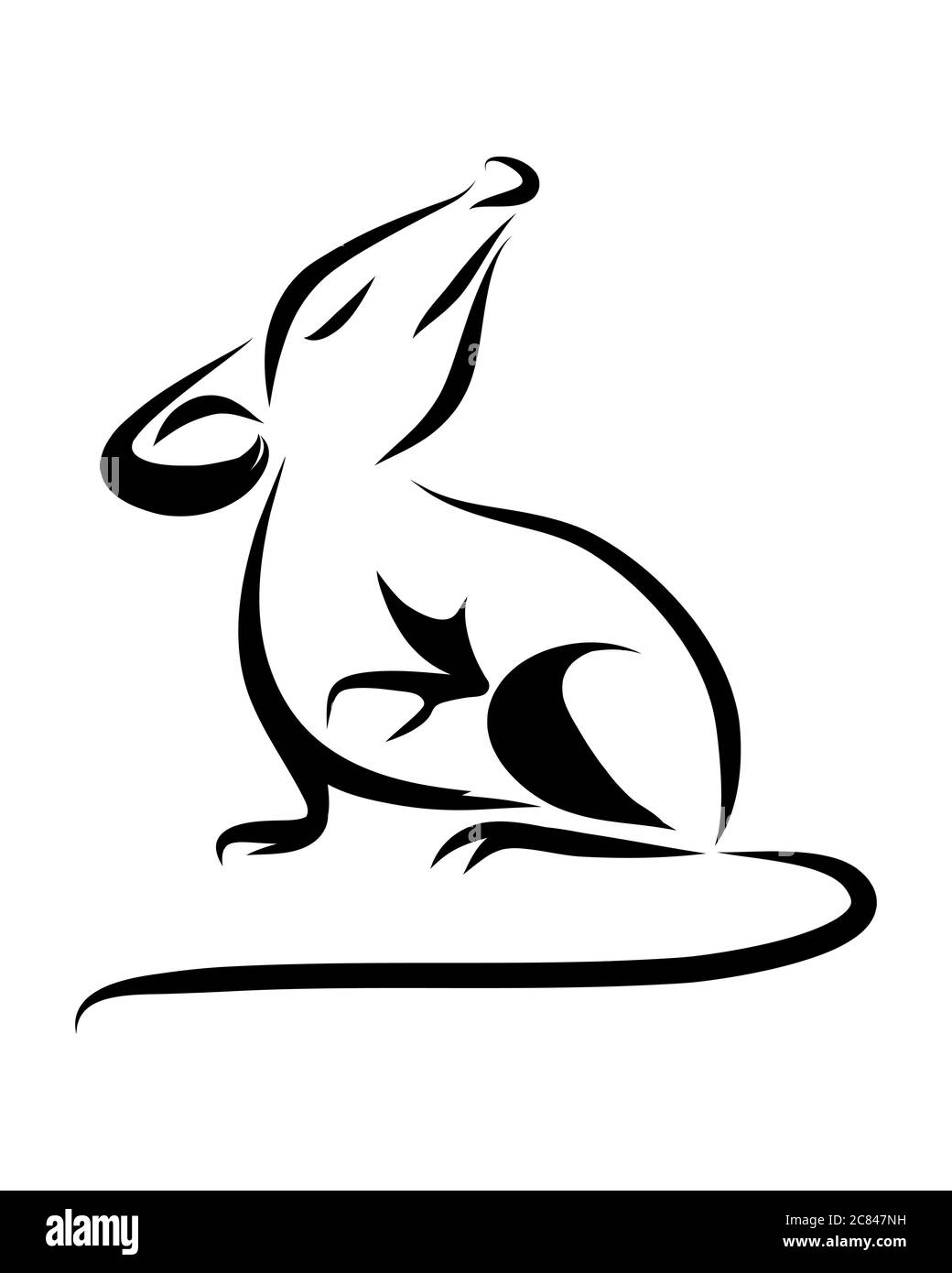 Line drawing vector image of a rat. It has black lines on a white ...