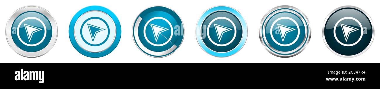 Navigation silver metallic chrome border icons in 6 options, set of web ...