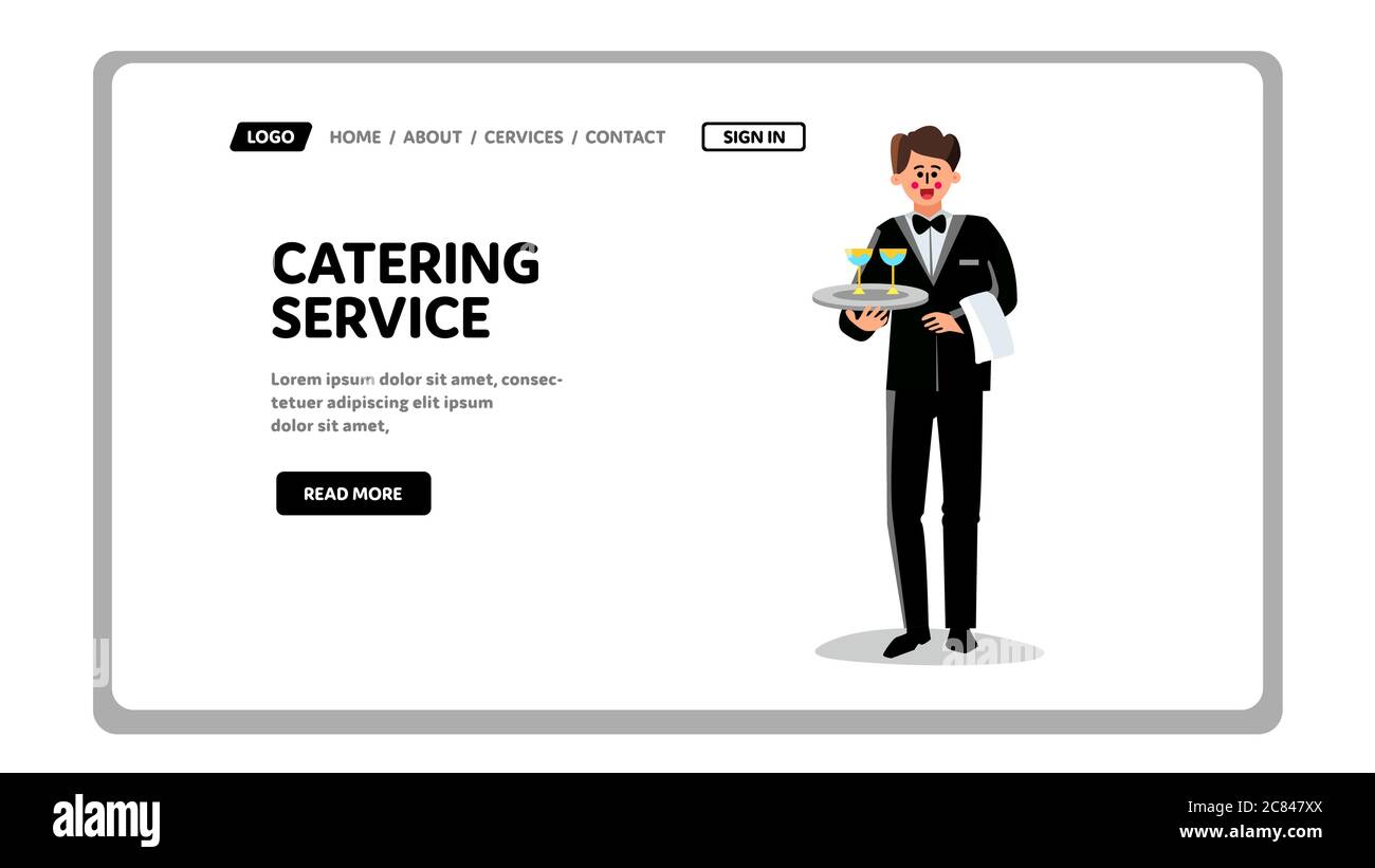 Catering Service Worker With Drinks On Tray Vector Stock Vector Image ...