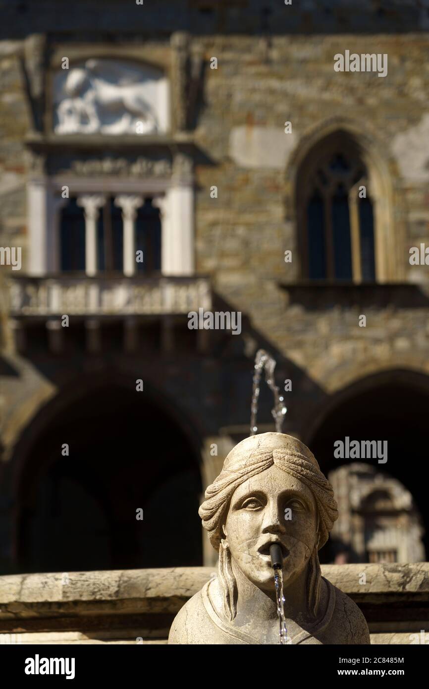 Bergamo, Lombardy, Italy: historic buildings in the main square of the ...