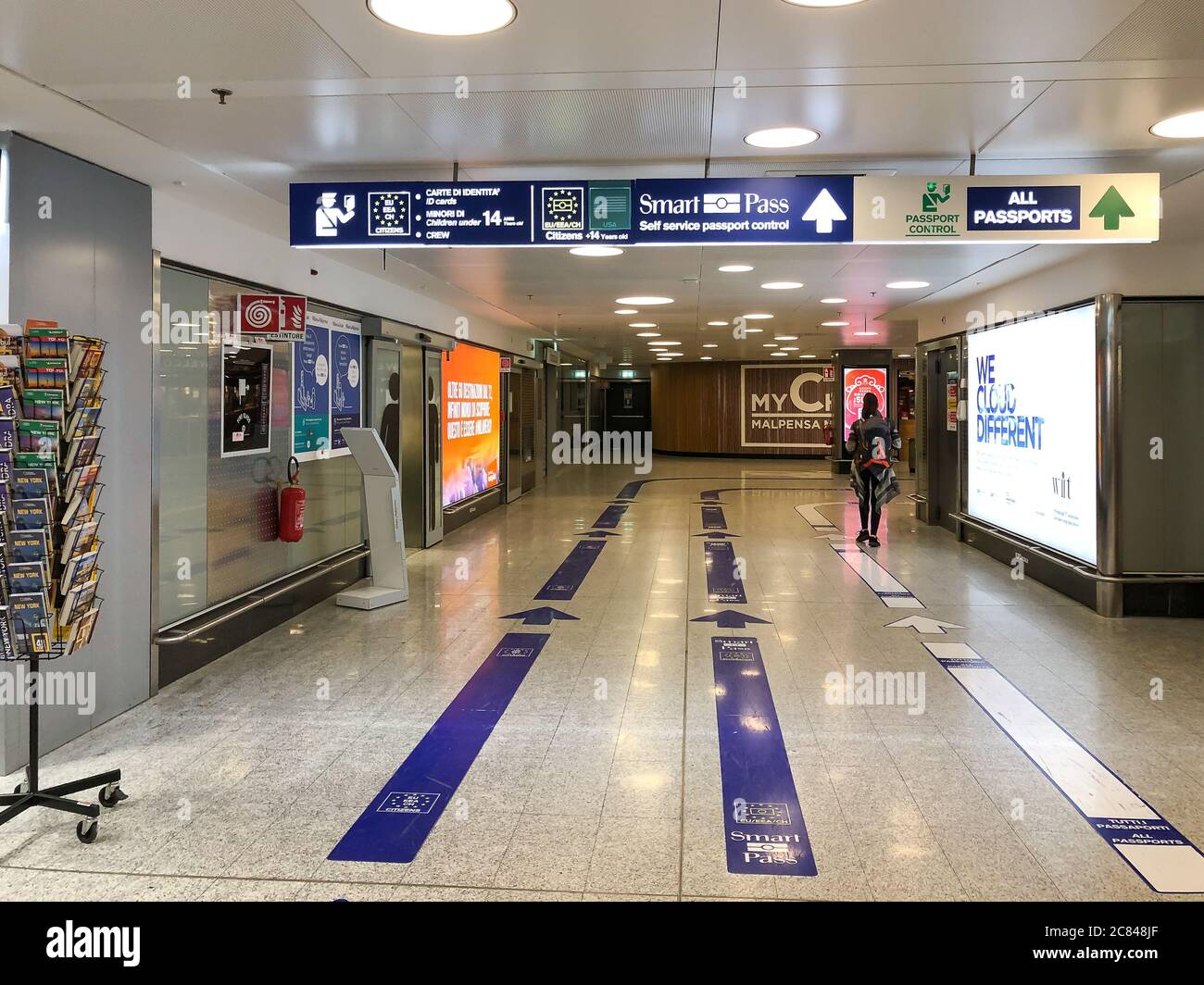 Ferno, Milan-Malpensa, Italy - February 8, 2020: Path for the Passport ...